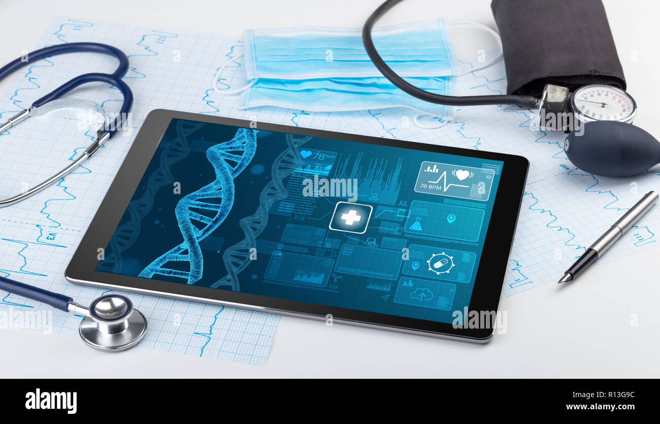 Genetic test and biotechnology concept with medical technology devices ...