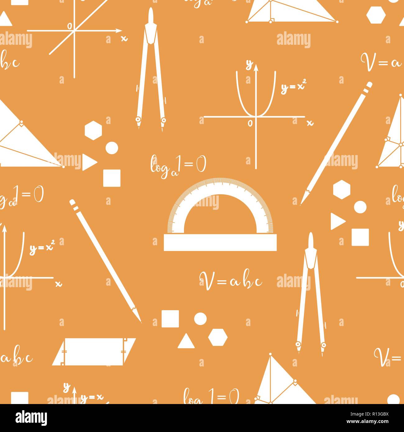 Mathematical Scientific Vector Seamless Pattern With Geometry Plots Tools And Formulas