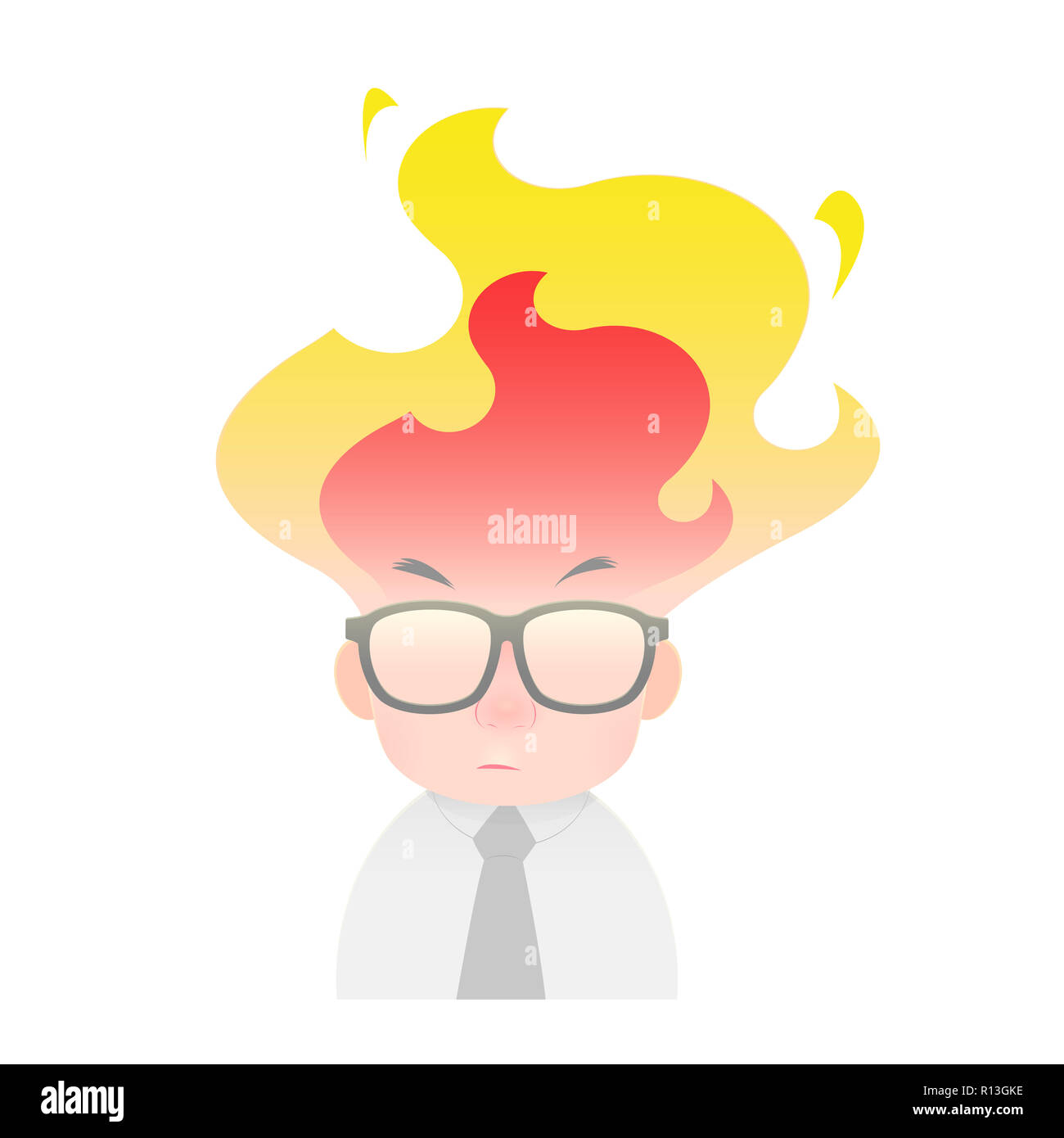Illustration of an angry businessman, Men head is on fire, isolated on ...