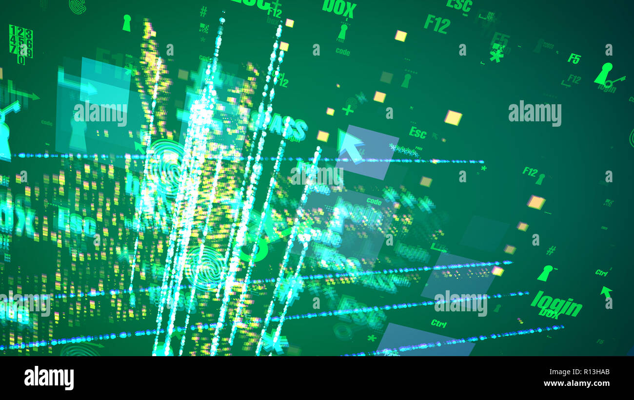 A multidimentional 3d illustration of cyber signs such as F2, F15, box ...