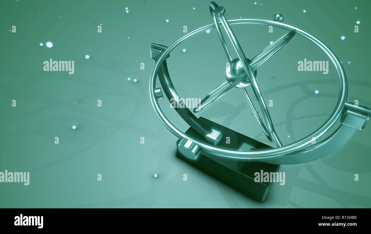 A psychedelic 3d illustration of a metallic pendulum swinging back and ...