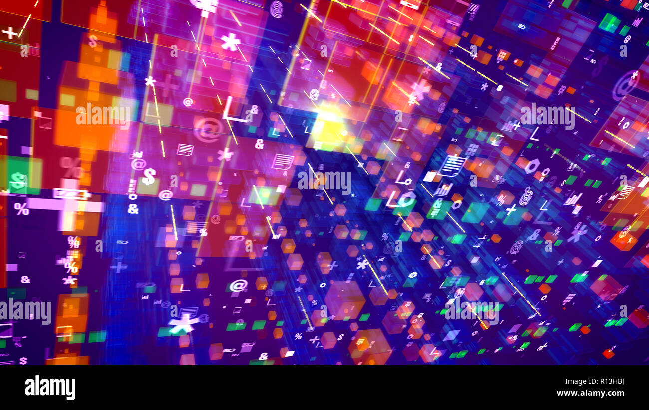 A hi-tech 3d illustration of holographic cyber universe with moving ...