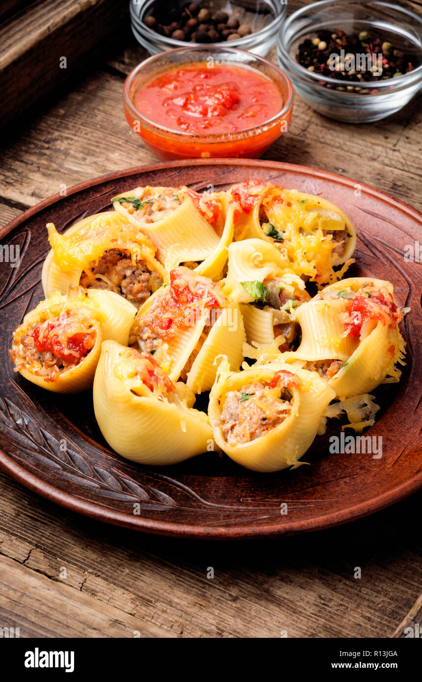 Stuffed pasta shells with meat.Italian cuisine.Italian tortellini pasta ...