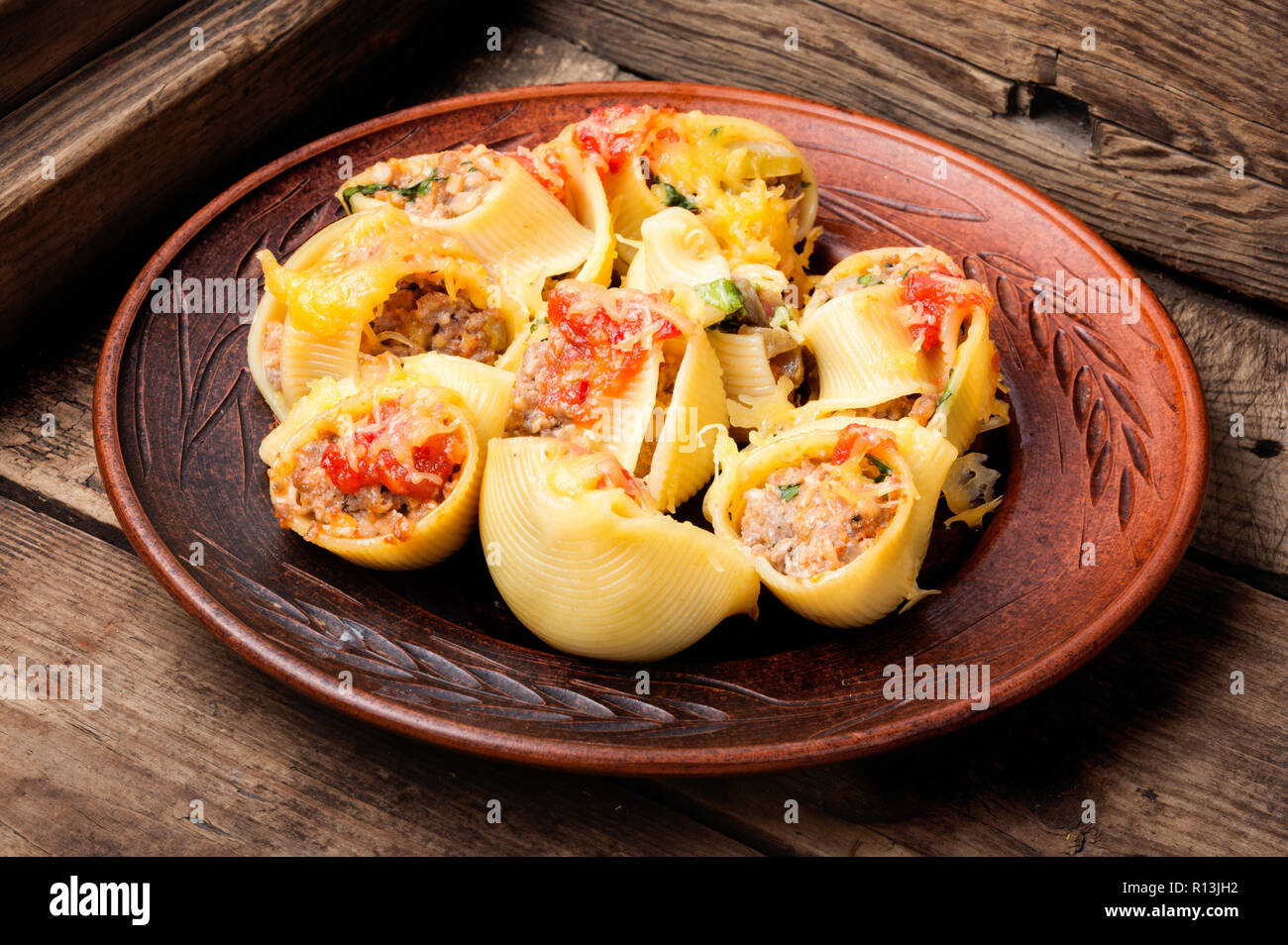 Stuffed pasta shells with meat.Italian cuisine.Italian tortellini pasta ...