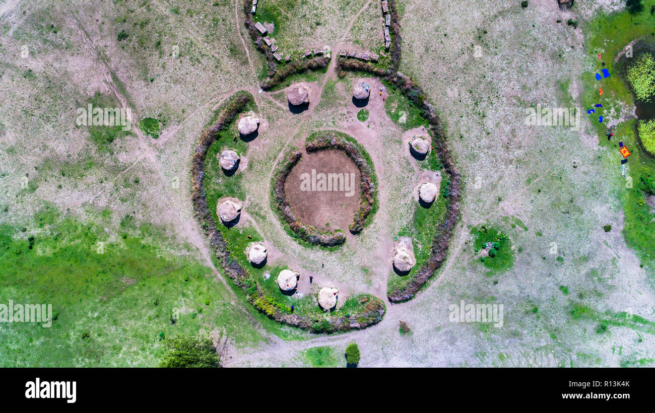 Aerial. Traditional Masai village near Arusha, Tanzania Stock Photo - Alamy