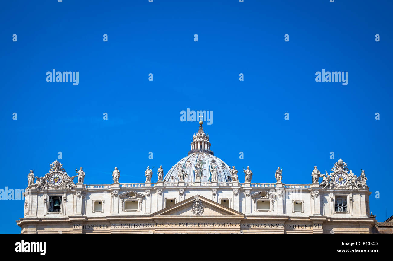 St Peter Basilica detail with a blue sky background for copy space ...