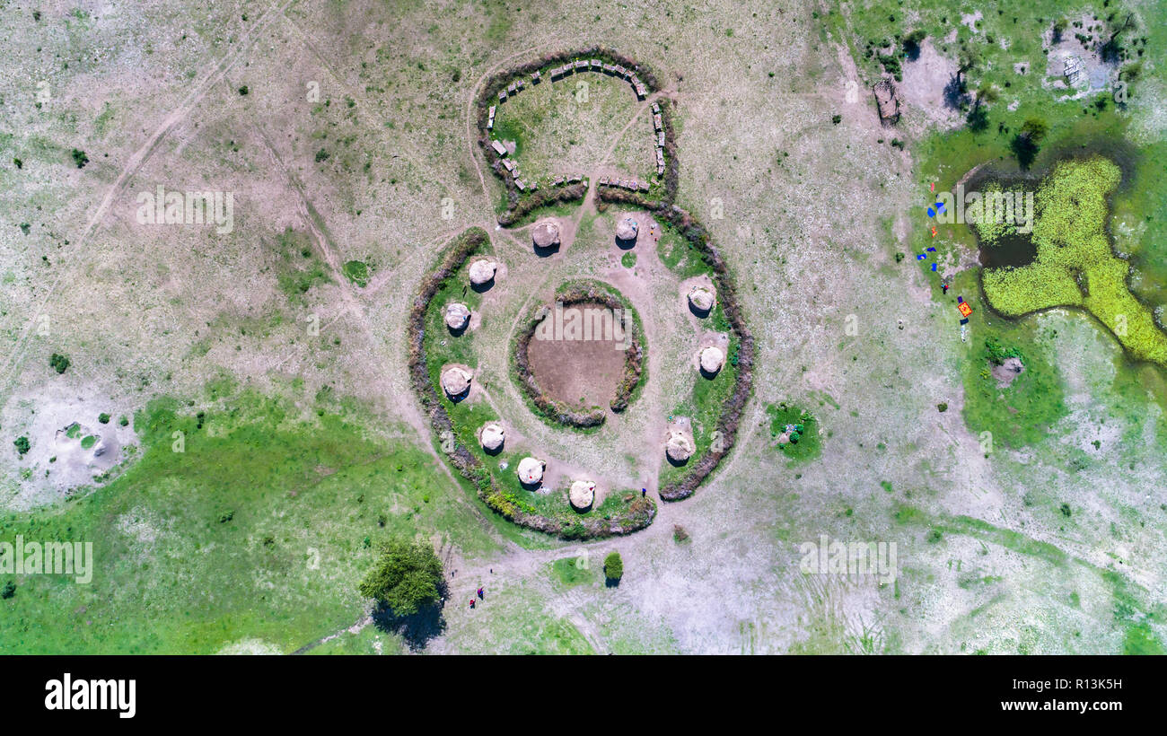 Aerial. Traditional Masai village near Arusha, Tanzania Stock Photo - Alamy