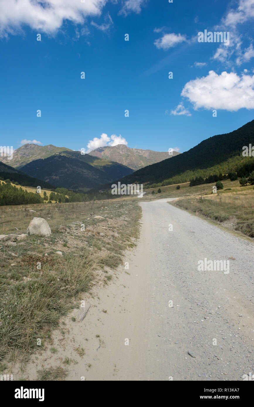 Road to Montgarri in the mountains of Aran Valley in summer, Spain ...
