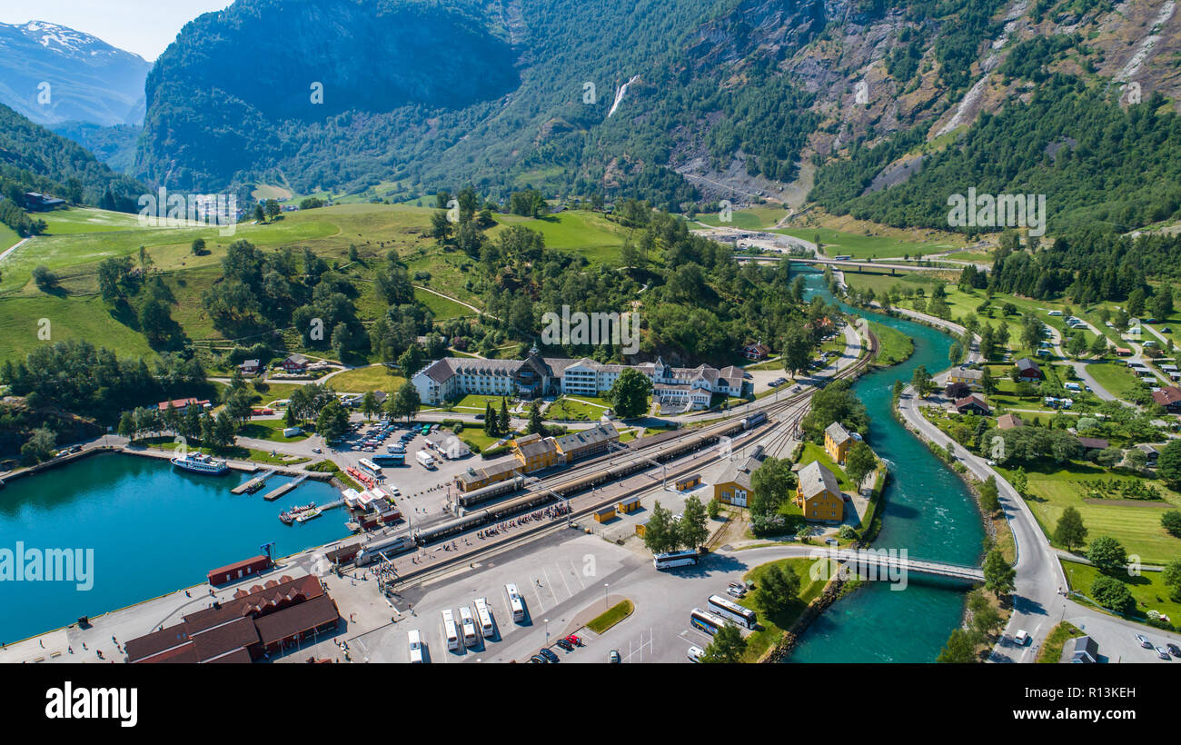Aerial view of Flam village. Norway Stock Photo - Alamy