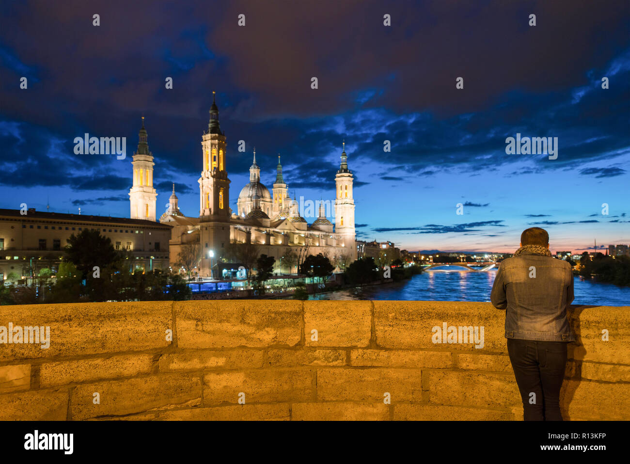 Traveler looking the Cathedral Basilica of Our Lady of the Pillar ...