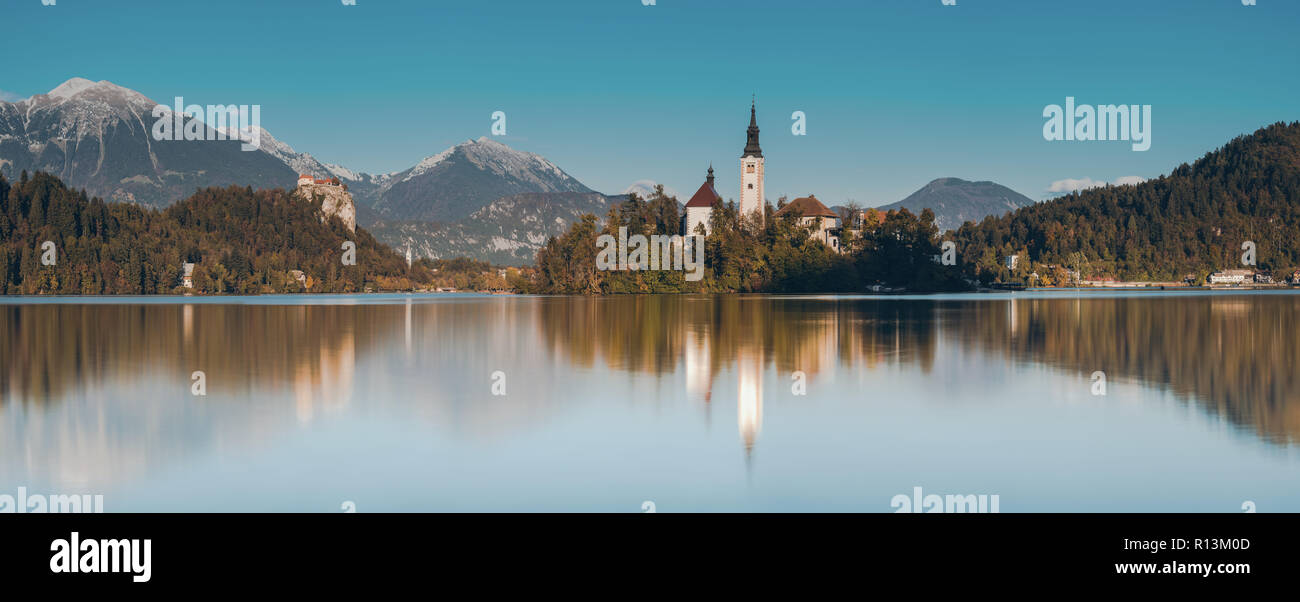 Wide panoramic image of lake Bled,SLovenia Stock Photo - Alamy