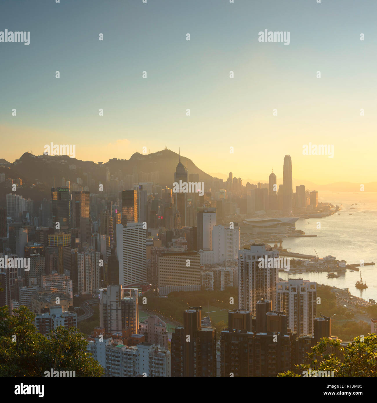 Skyline of Hong Kong Island at sunset, Hong Kong Stock Photo - Alamy