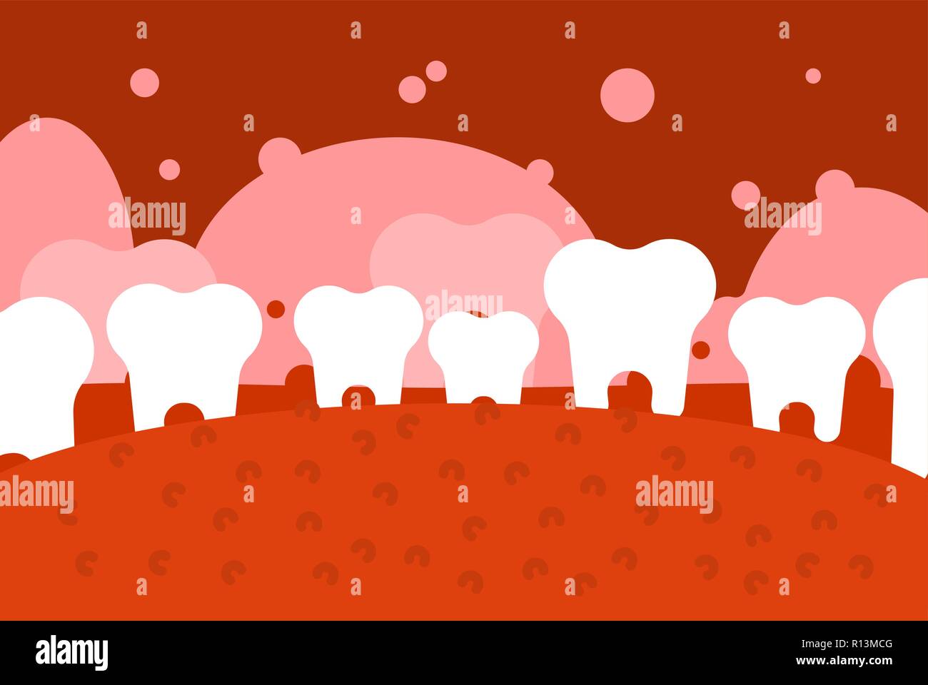 Dental landscape. Teeth and tongue. Mouth and tooth. Fantastic terrain ...