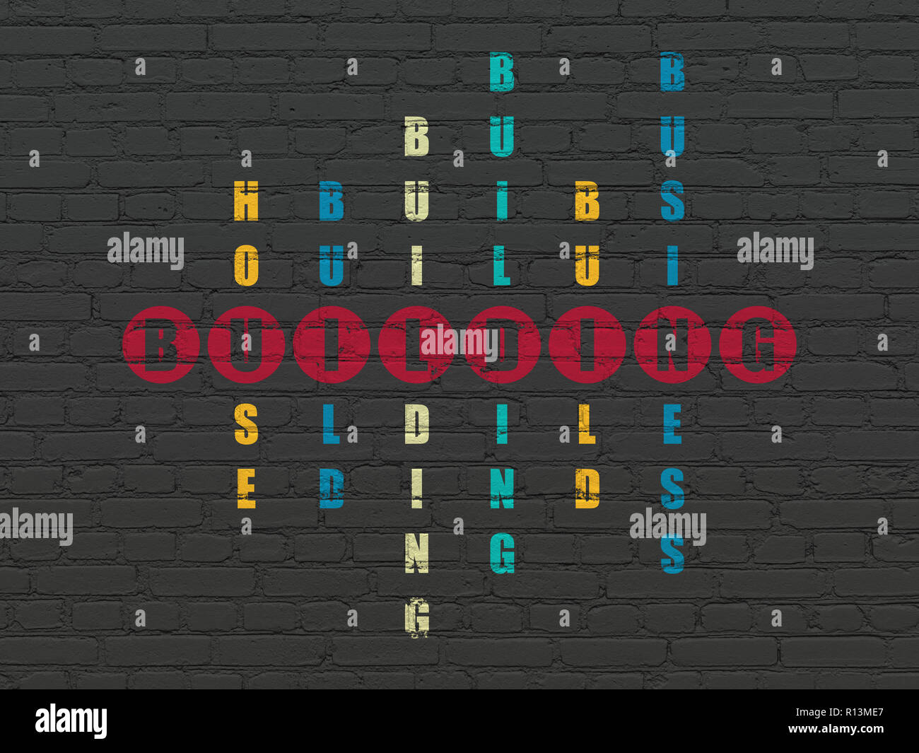 Constructing concept: word Building in Crossword Puzzle Stock Photo - Alamy