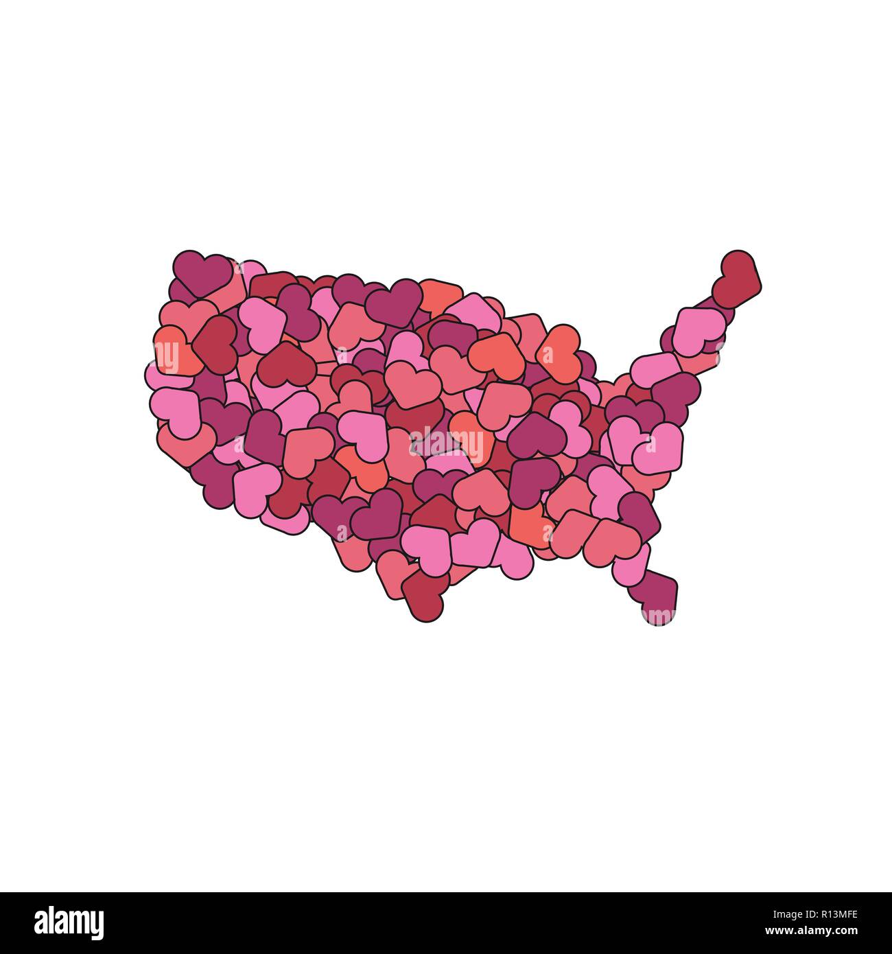 USA map made of hearts. America of love. World peace concept Stock ...