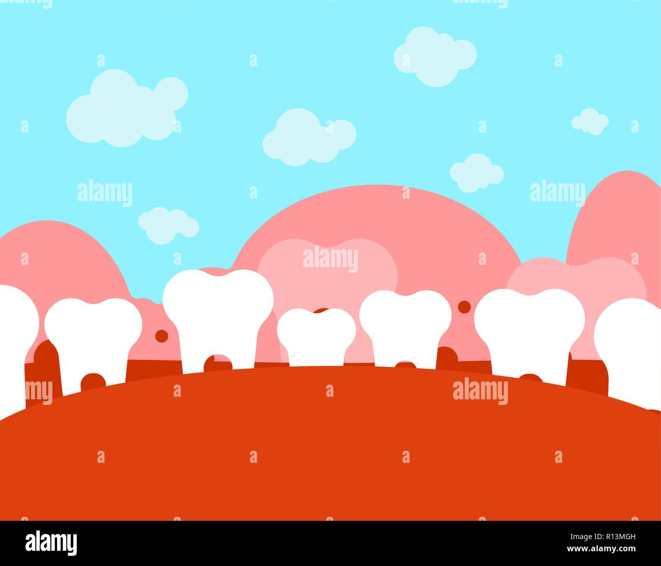 Dental landscape. Teeth and tongue. Mouth and tooth. Fantastic terrain ...