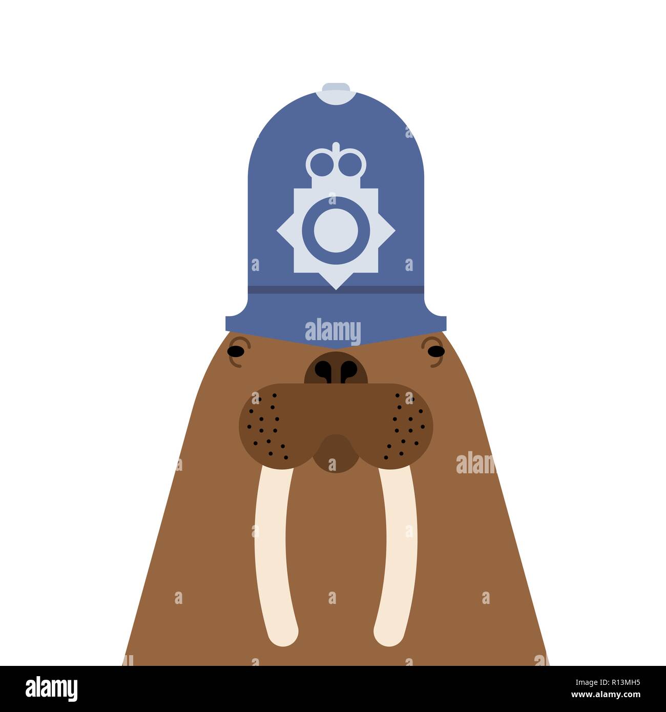 Walrus British policeman. Long tusks. Sea animal antarctica in cap ...