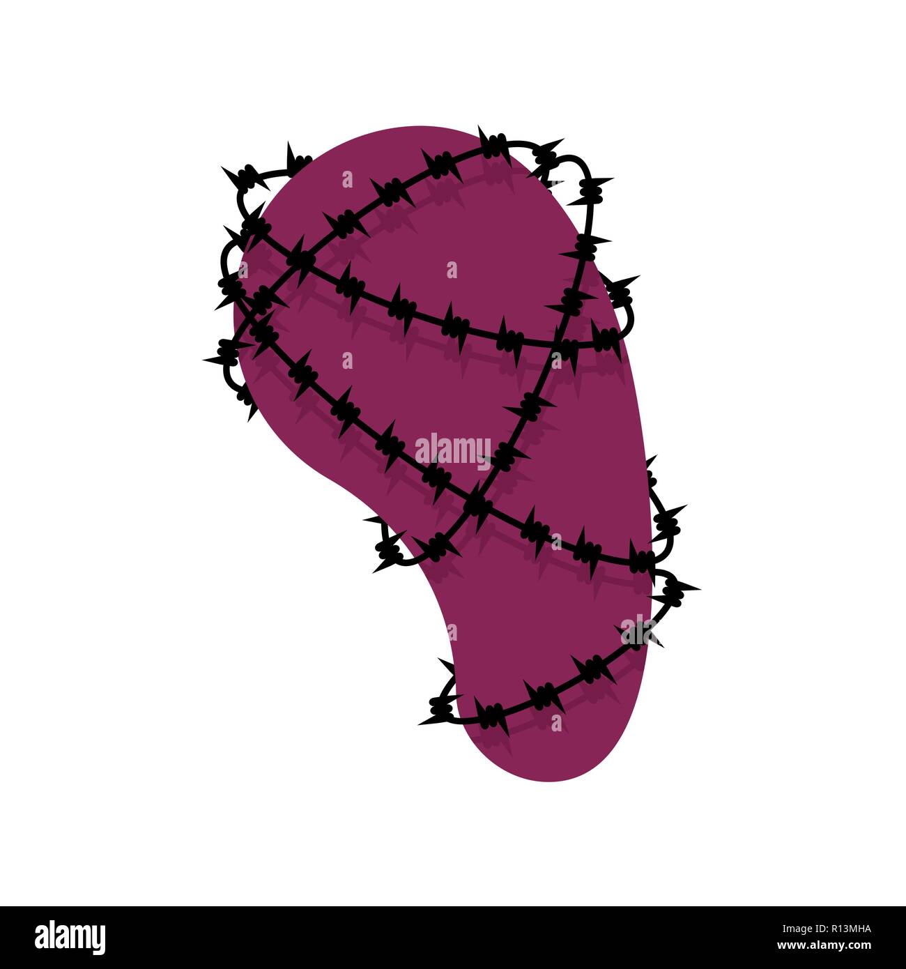 Spleen and barbed wire. Sick Internal organs Human anatomy. Metaphor of ...