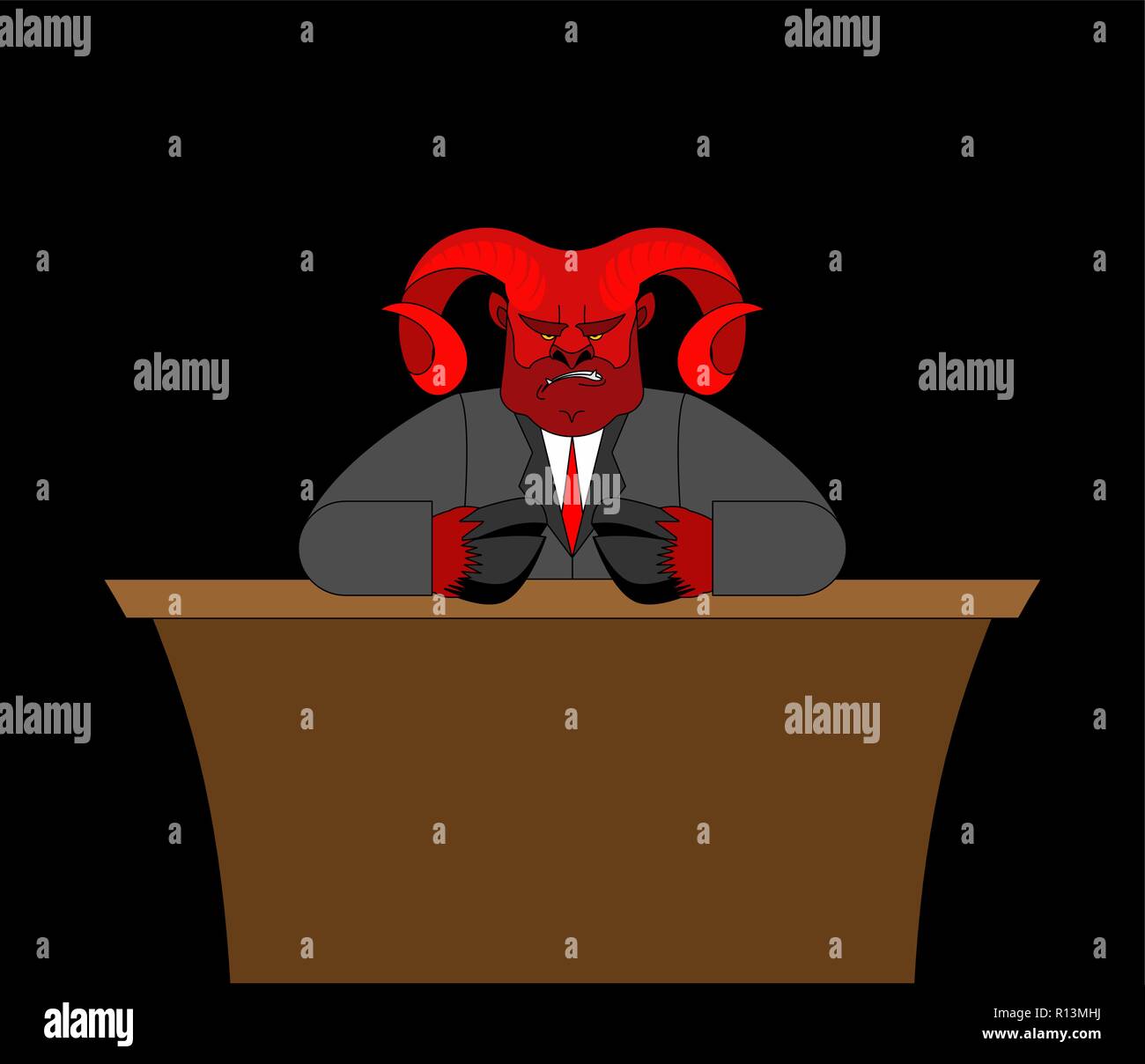 Boss devil in table. Demon businessman. Satan Chief. Angry Lucifer ...