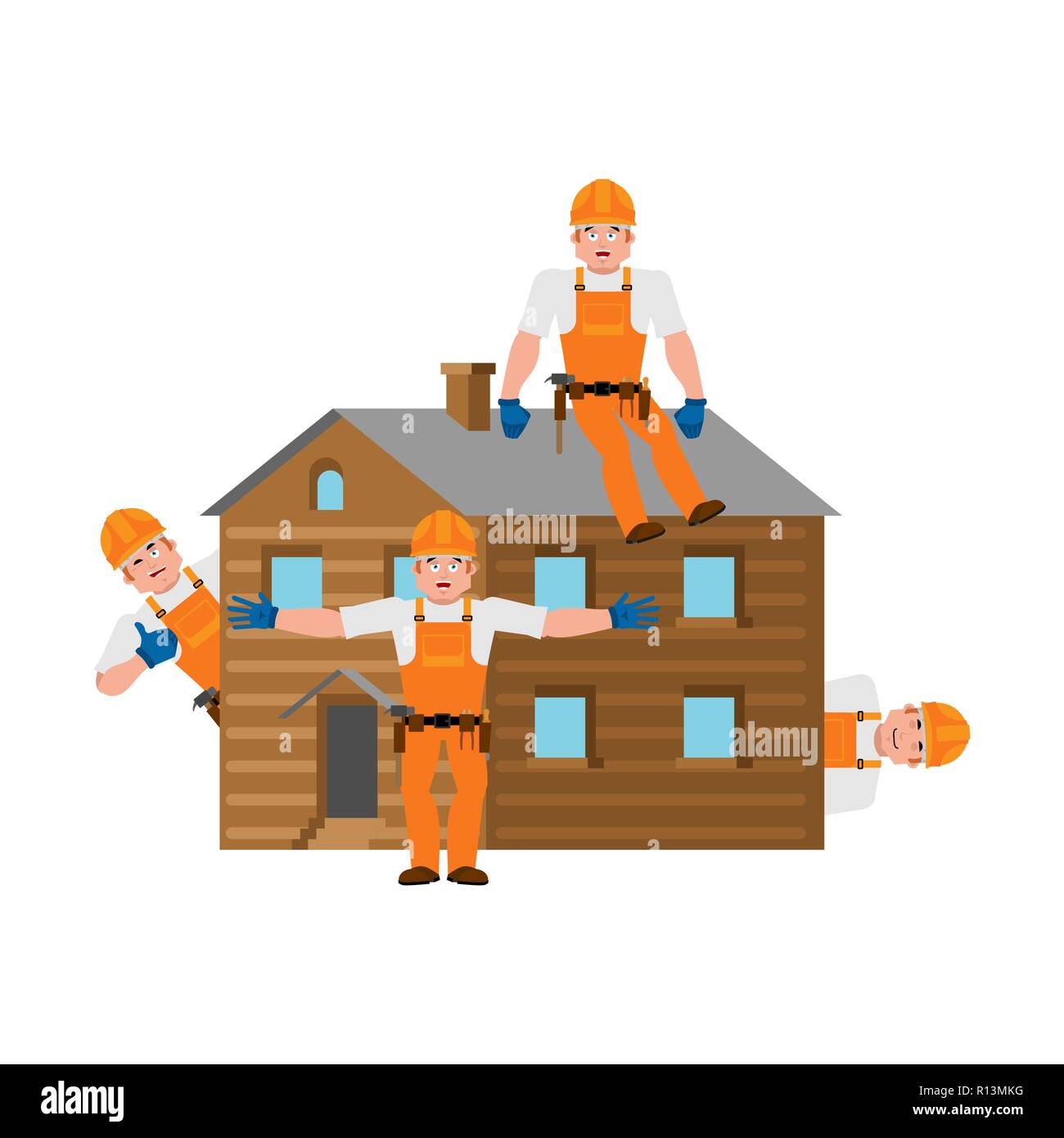 Home construction. Small builders and house. Construction team and ...