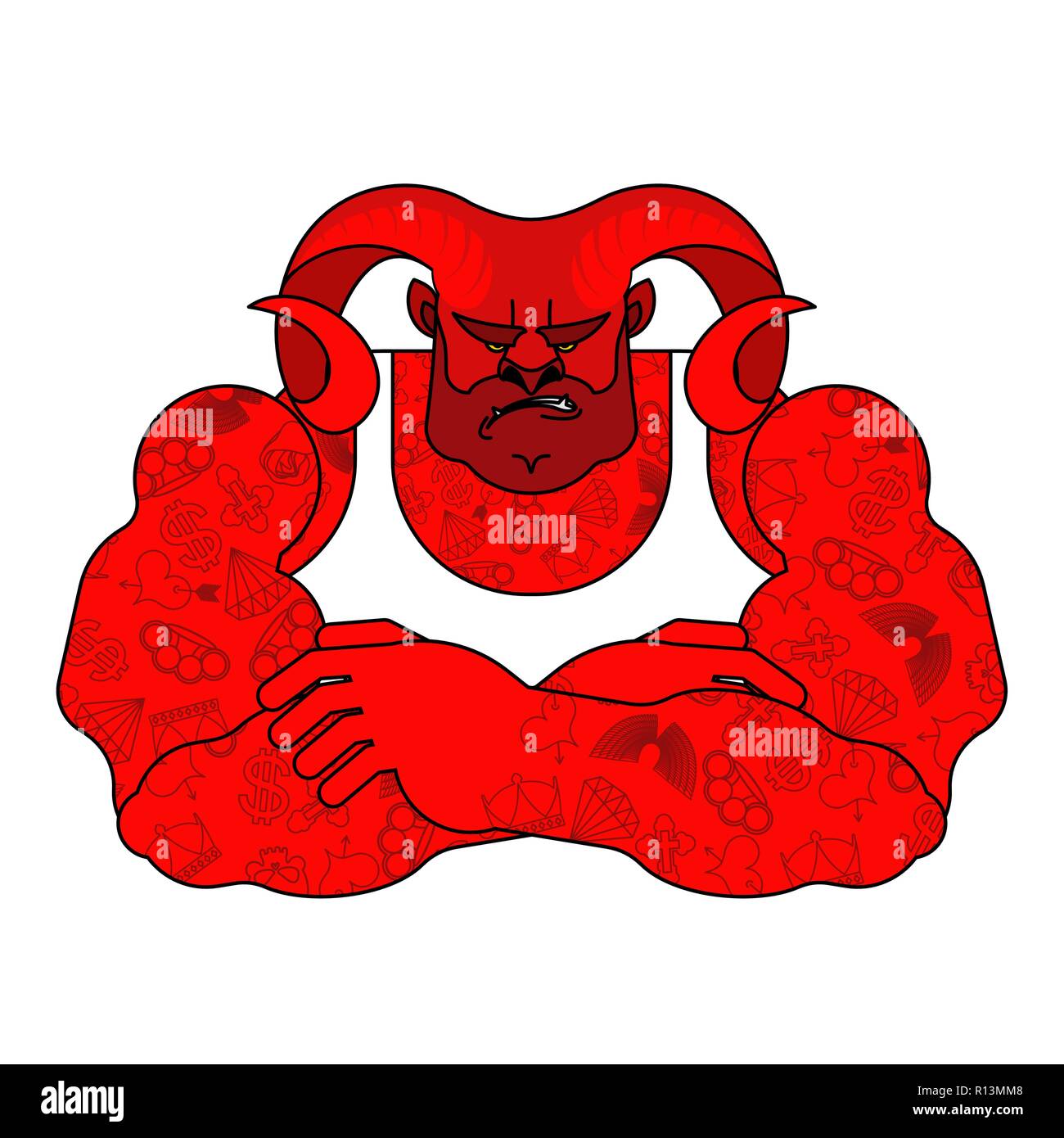 Demon Strong red. Powerful devil. Big satan. Angry Lucifer Stock Vector ...