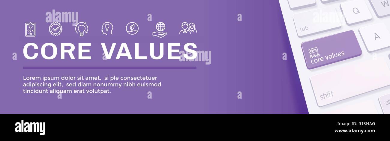 Core Values Web Header Banner image with Integrity, Mission, Icon Set ...