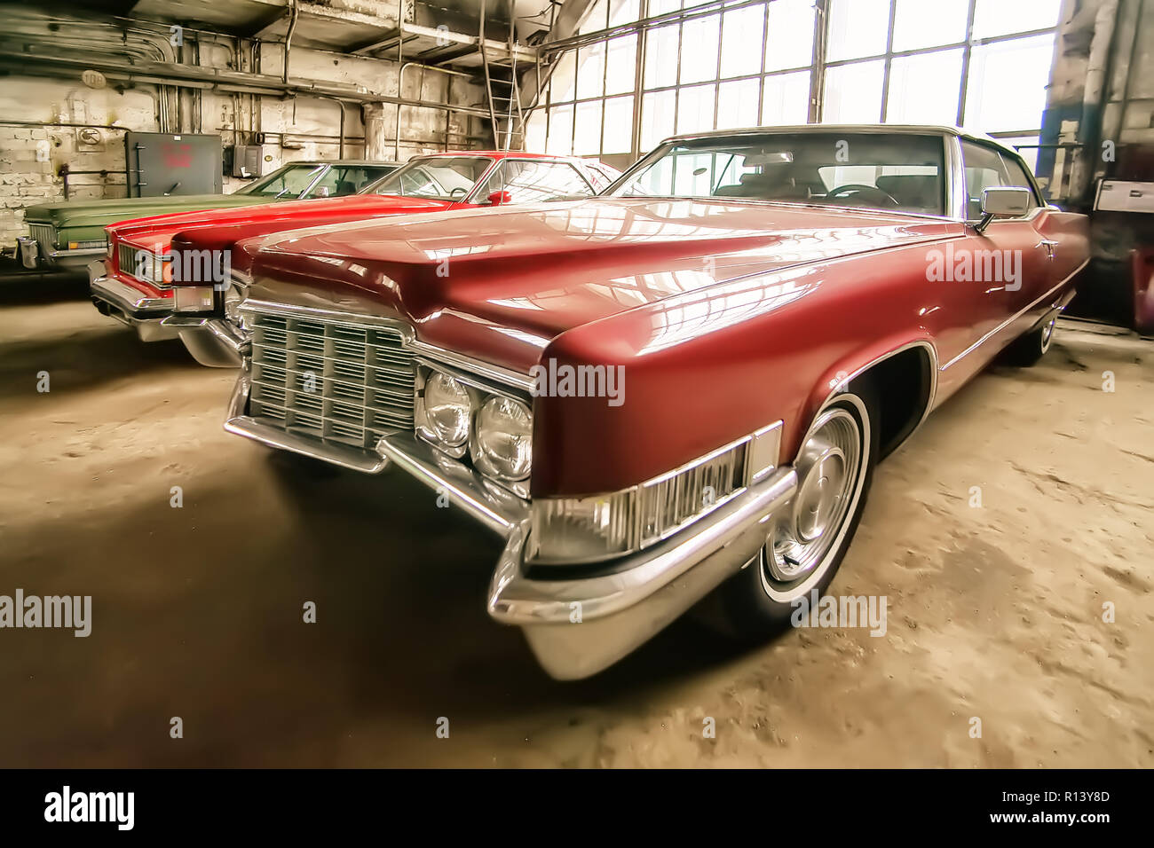 old American cars in an old garage Stock Photo - Alamy