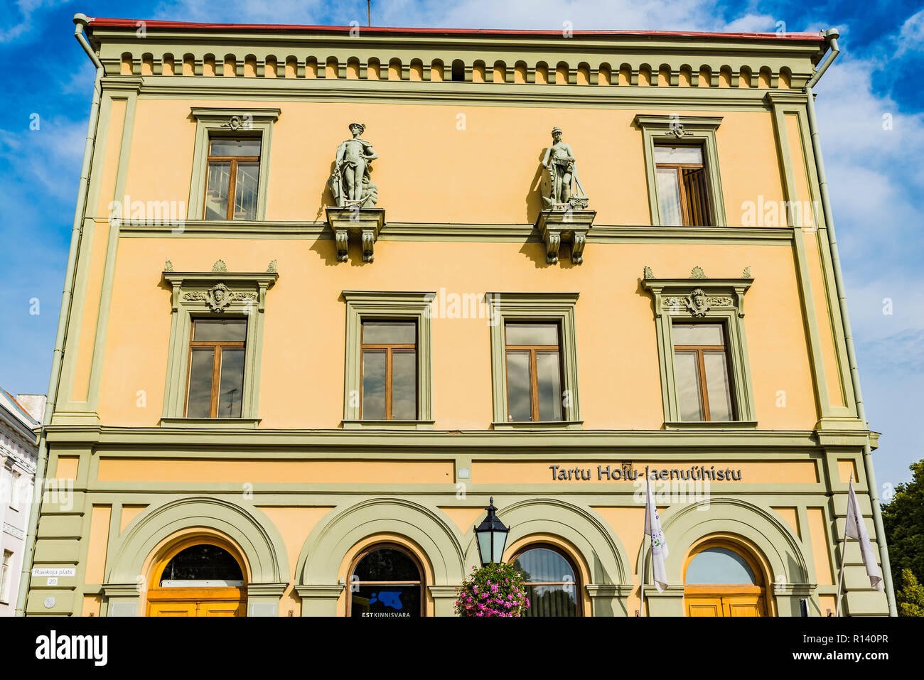 Neoclassical facades of buildings in the Town Hall Square. Tartu, Tartu ...
