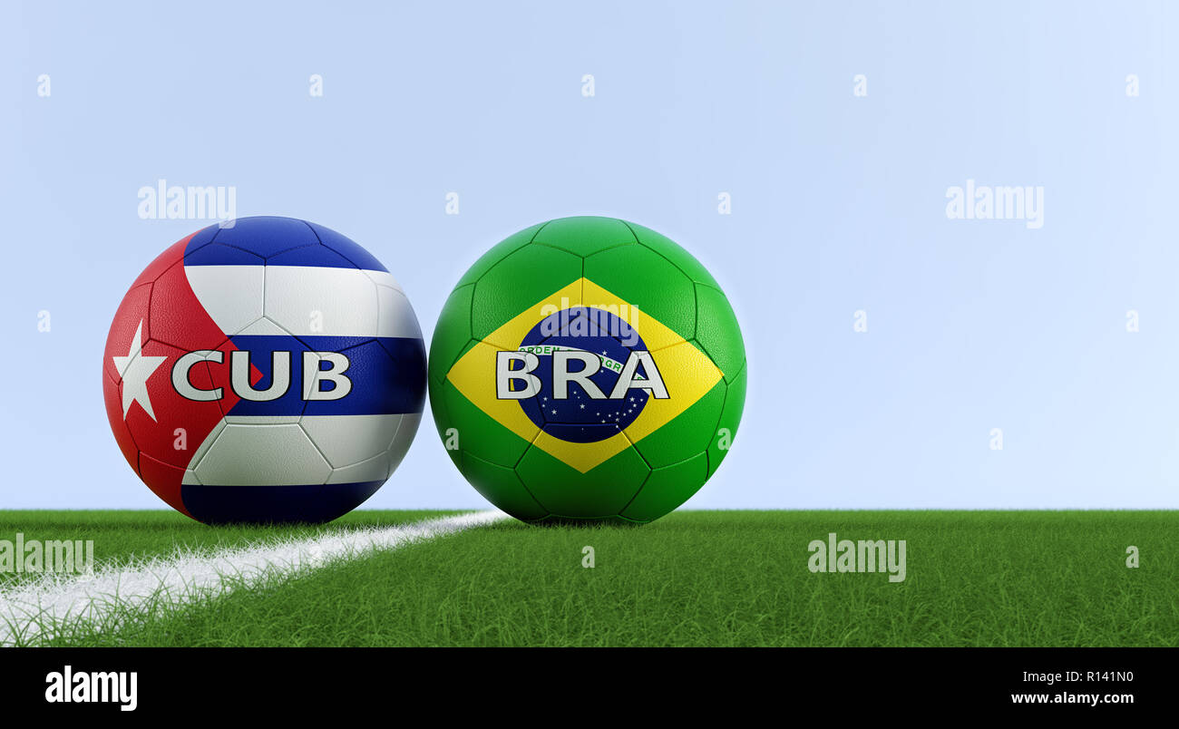 Brazil vs. Cuba Soccer Match - Soccer balls in Brazil and Cuba national ...