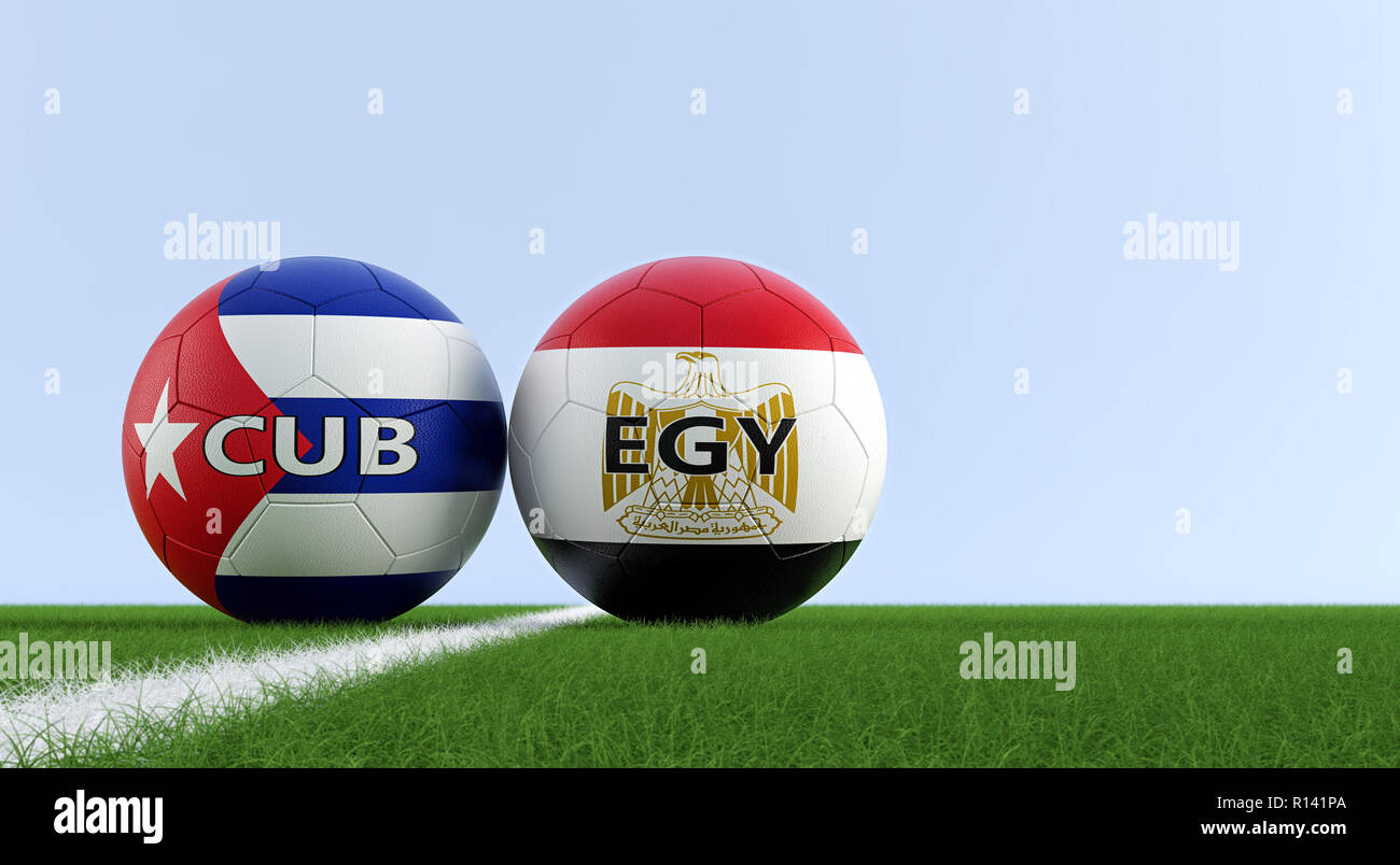 Egypt vs. Cuba Soccer Match - Soccer balls in Egypt and Cuba national ...