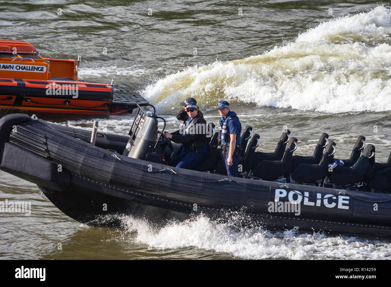 London England River Police rib boat speeding on River Thames Stock ...