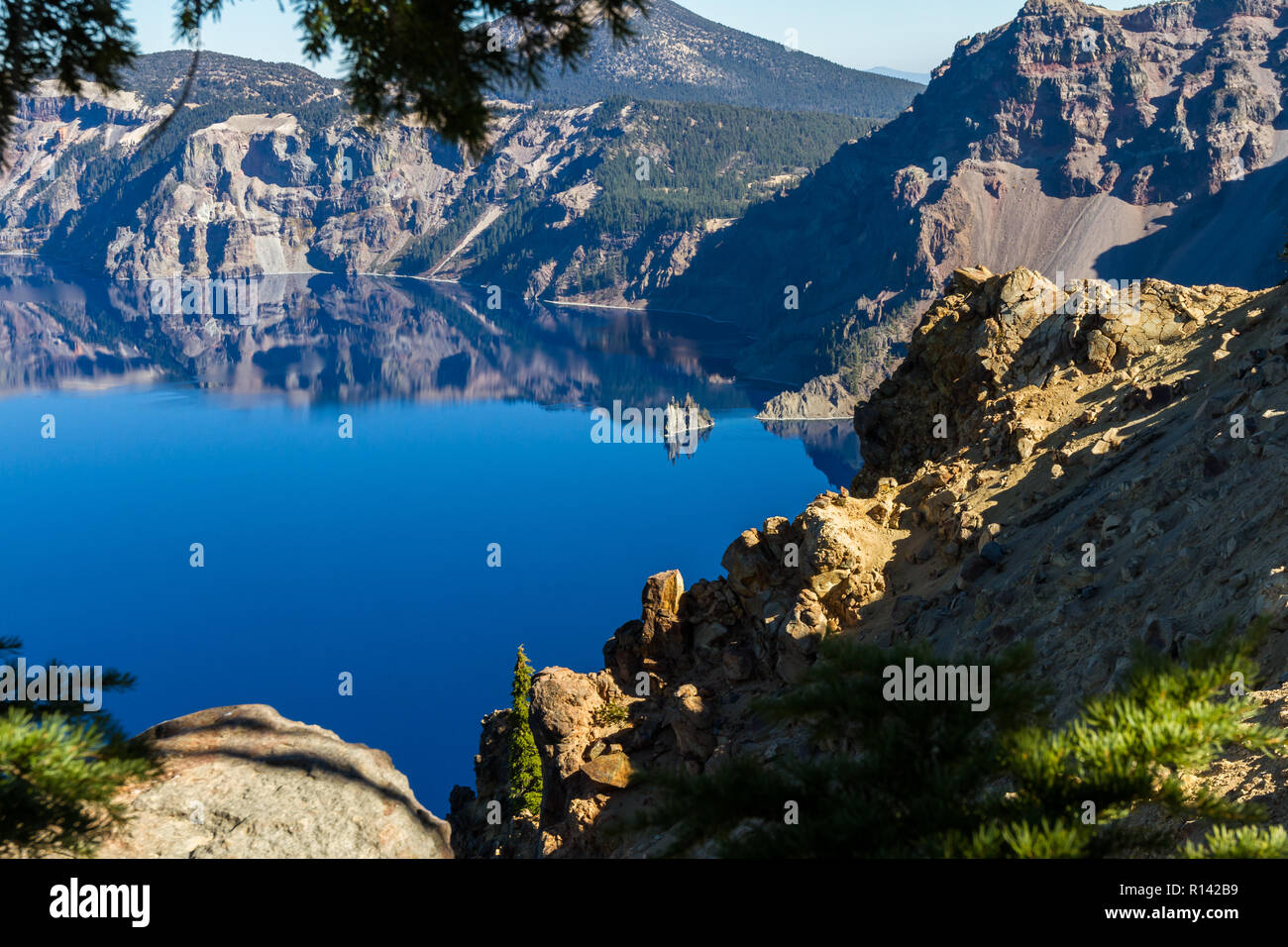 Phantom ship feature in Crater Lake national park, with beautiful ...