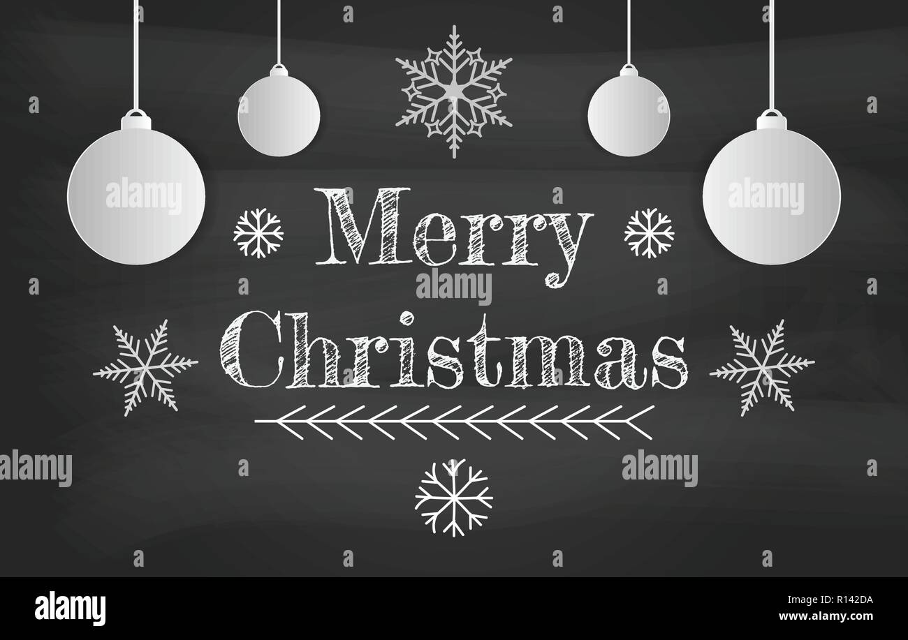 Merry christmas text on chalkboard background. Vector illustration ...