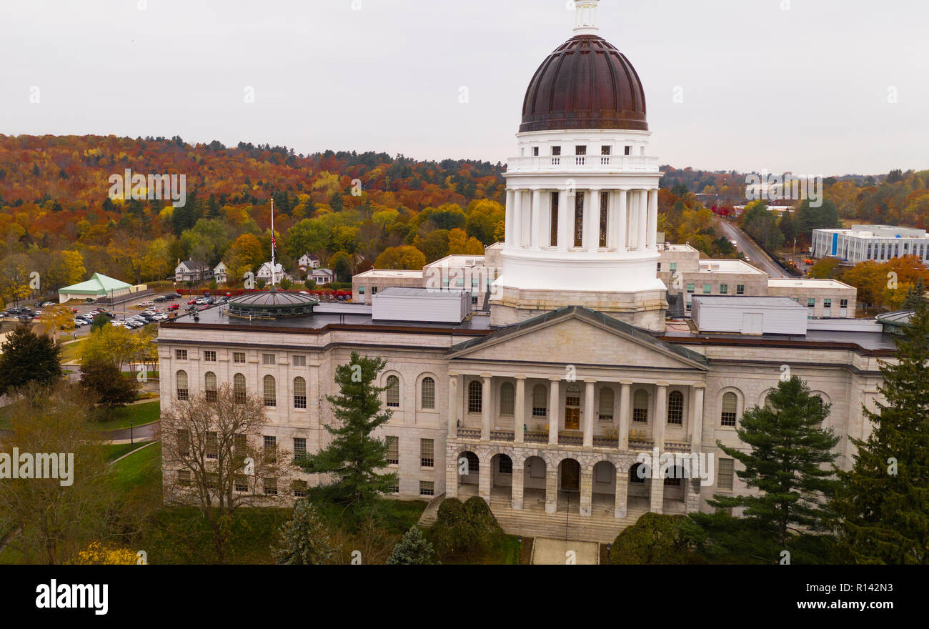 Close to the peak of fall color in the leaves at the State House of ...