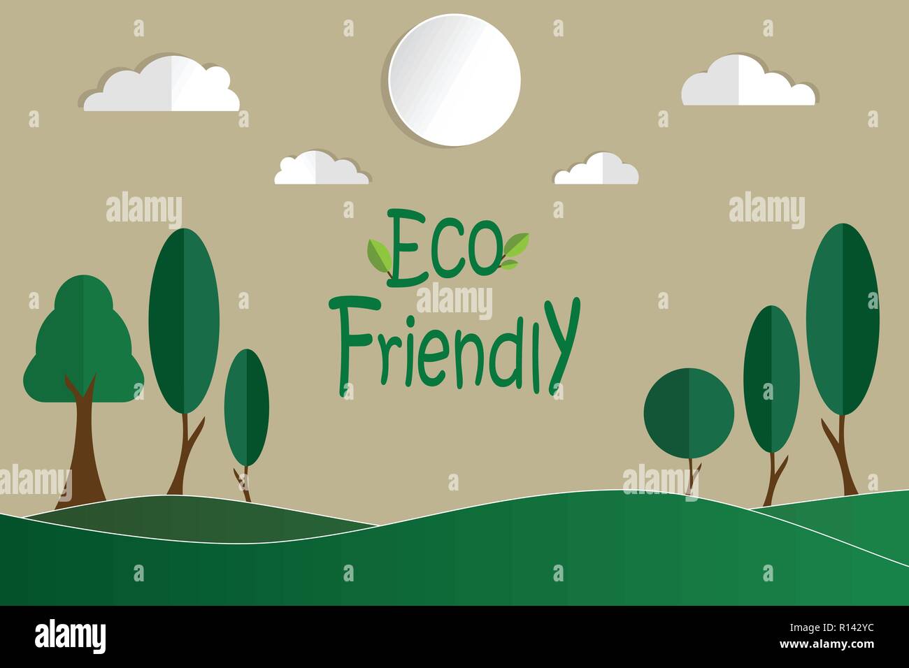 Paper art of tree on hill, Ecology concept with green eco earth and ...