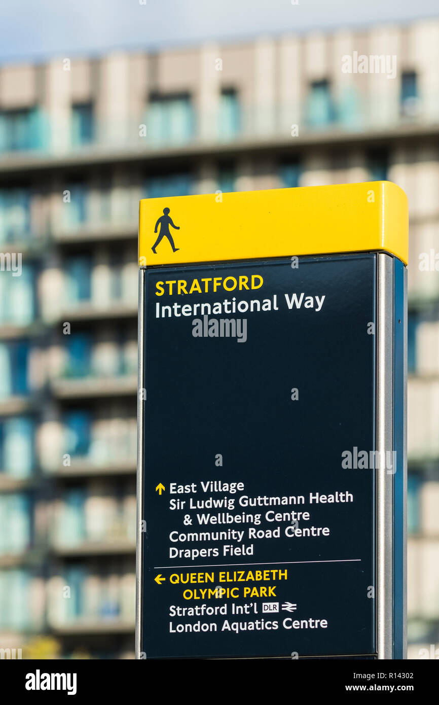 International Way, Stratford, sign board, Stratford, London, England, U ...