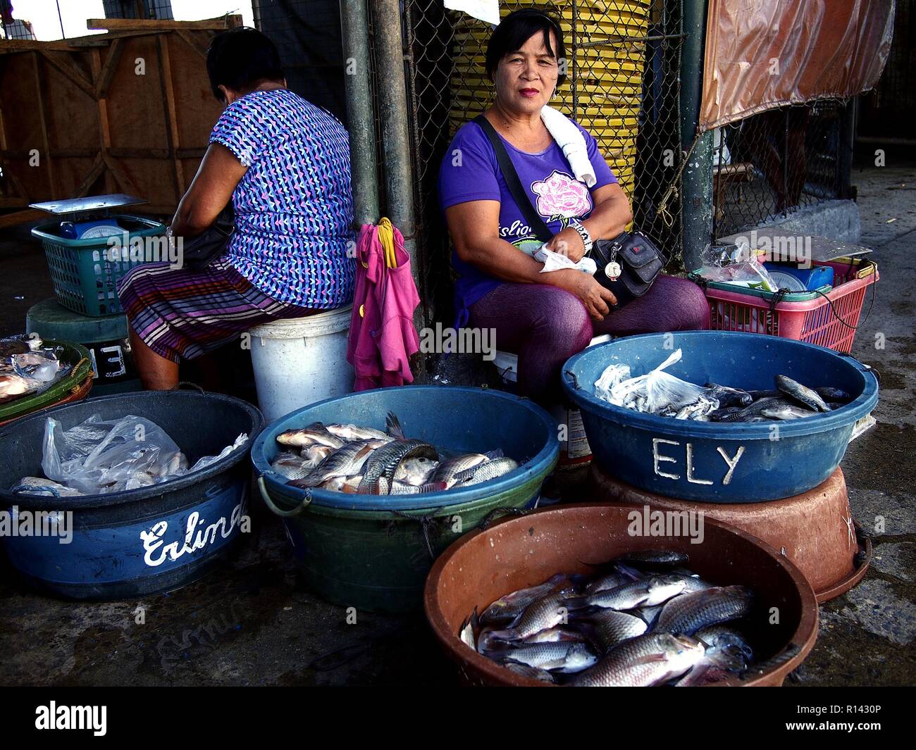 BINANGONAN, RIZAL, PHILIPPINES - NOVEMBER 8, 2018: A fish vendor sells ...