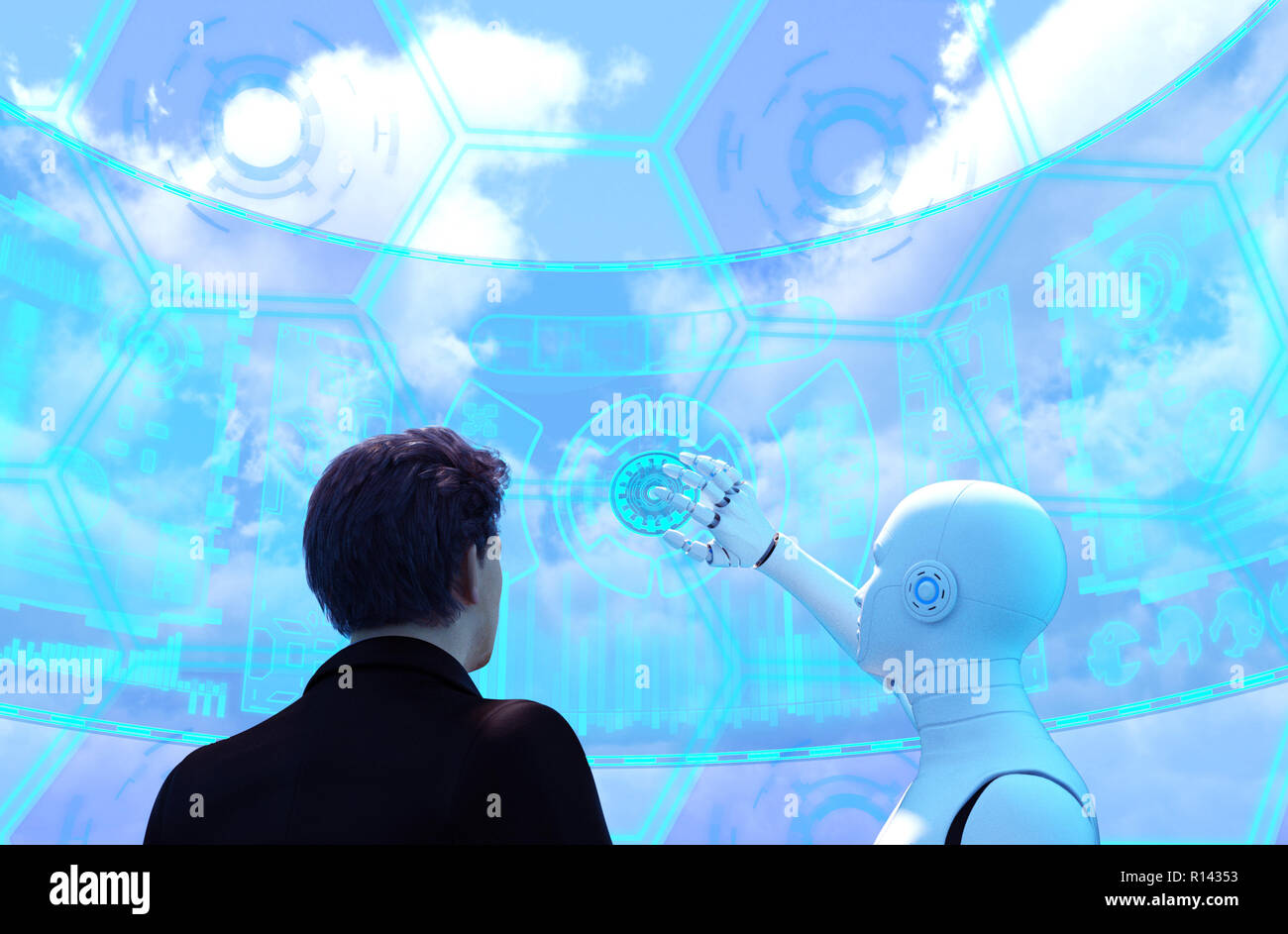 Artificial intelligence,3d illustration of business person and robot in ...