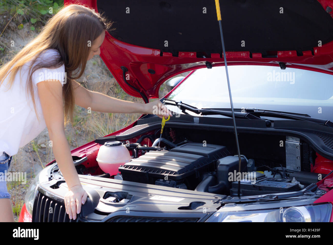 Worker checks engine oil level hi-res stock photography and images - Alamy