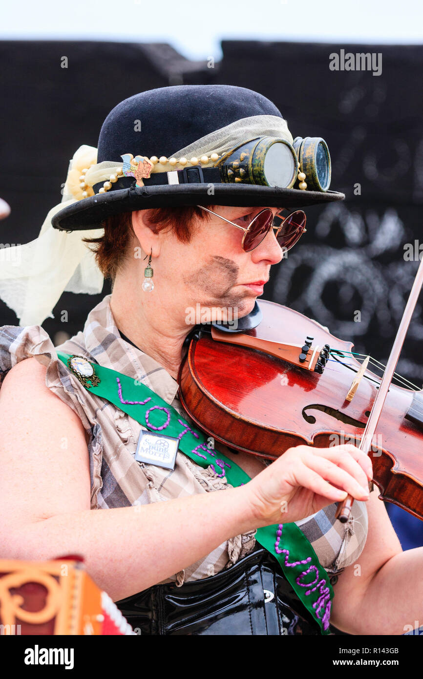 Steam punk Morris at the Broadstairs Folk Week. Mature woman wearing ...