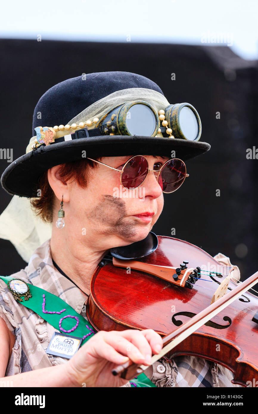 Steam punk Morris at the Broadstairs Folk Week. Mature woman wearing ...