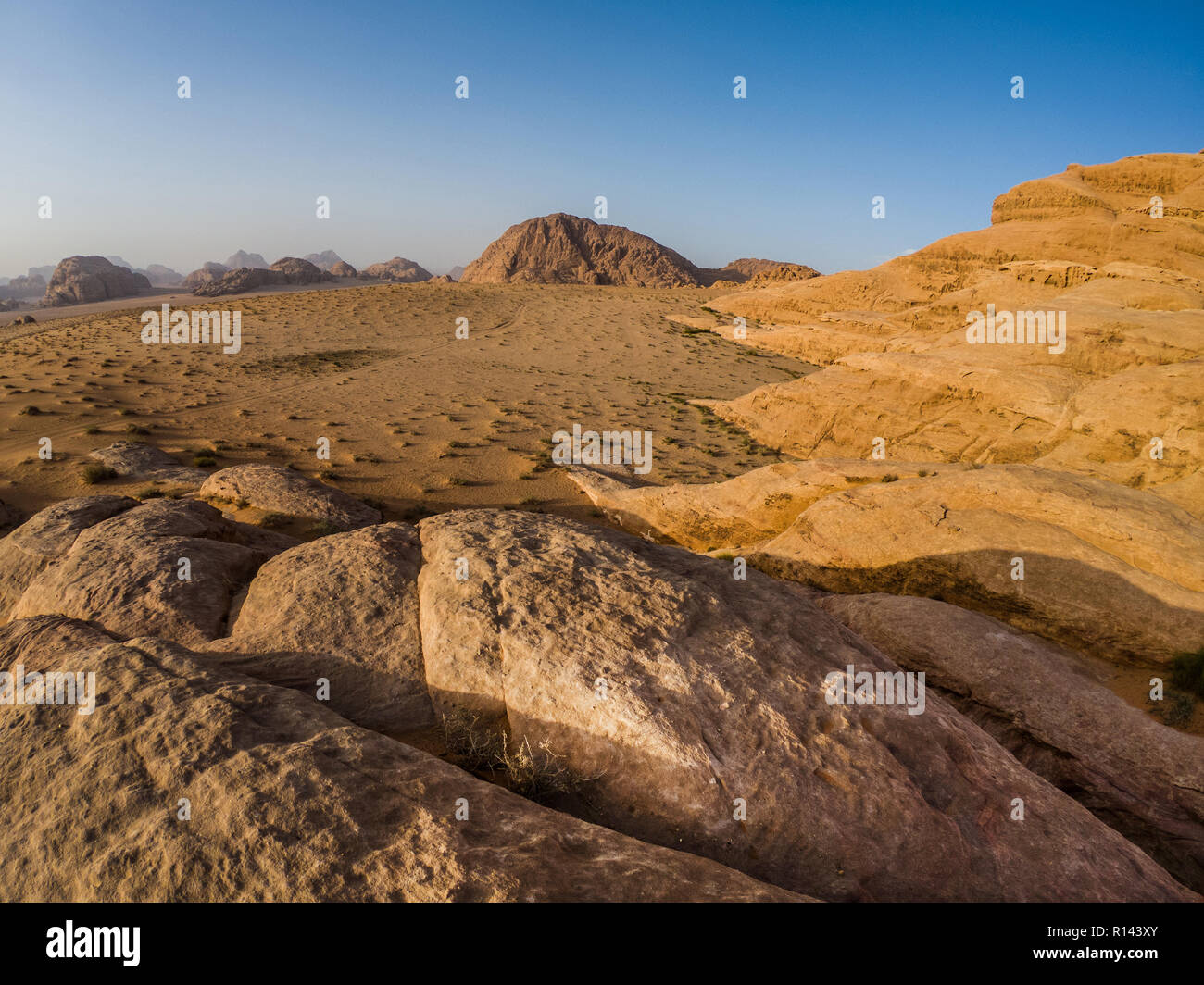 Wide angle shot of the Wadi Rum desert in Jordan, Middle East Stock ...
