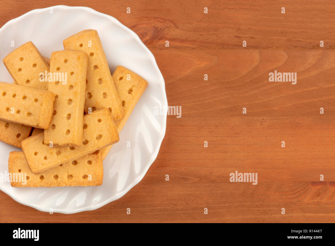 A closeup photo of Scottish shortbread butter cookies, shot from above ...