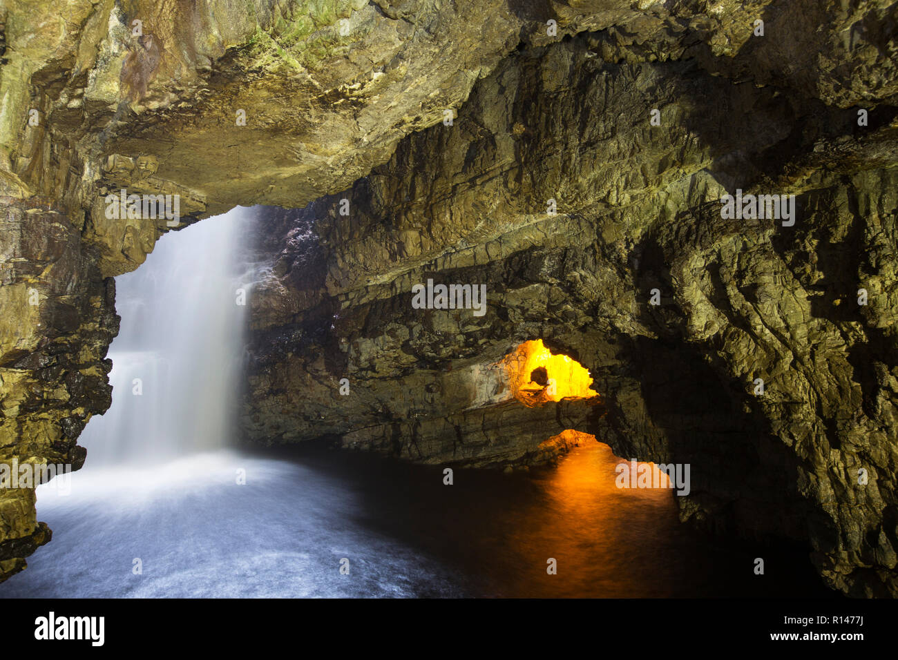 Smoo Cave in Durness, Sutherland, UK, the UK's largest sea cave Stock ...