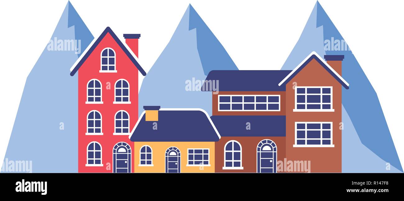 three houses and mountains landscape vector illustration Stock Vector ...
