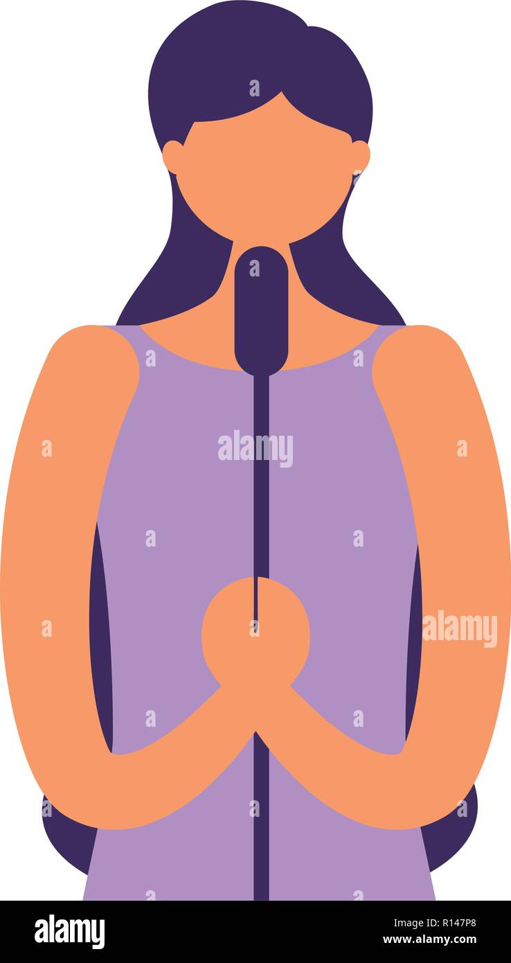 Female Singer Standing With Microphone Vector Illustration Stock Vector