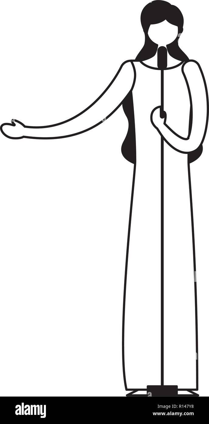 female singer standing with microphone vector illustration Stock Vector ...