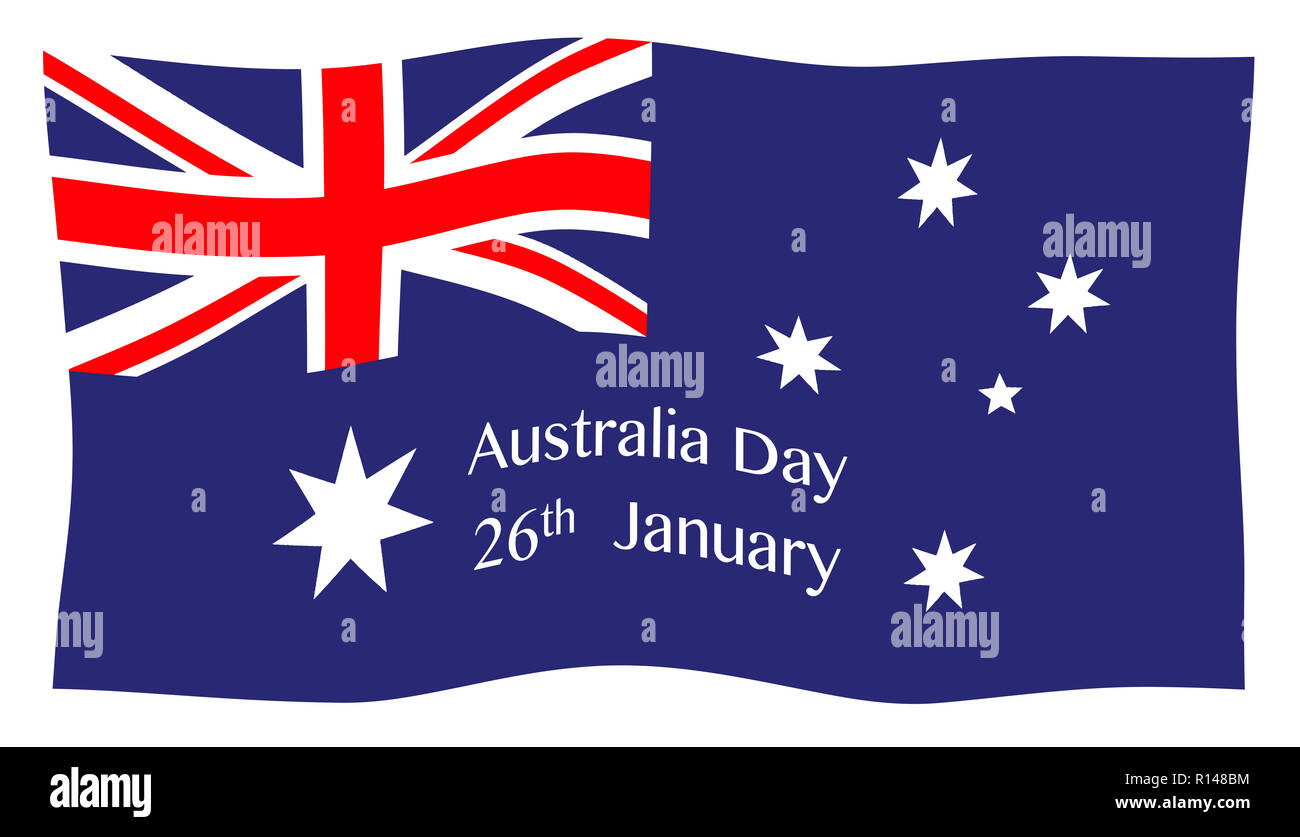 Australian Flag with the text Australia Day 26th January waving in the ...