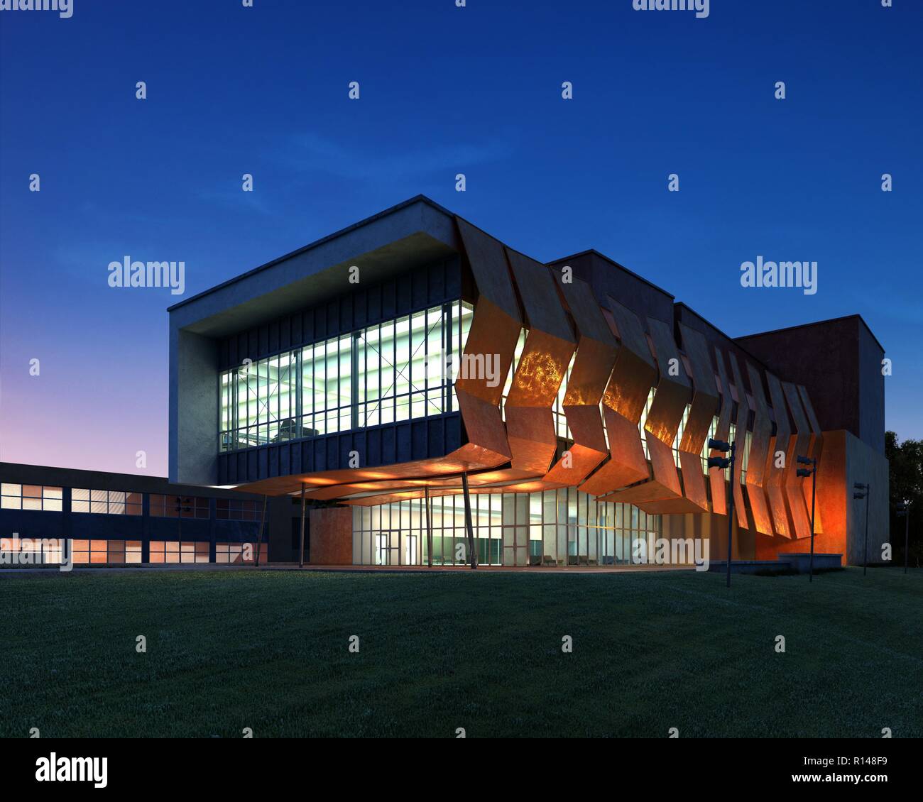 3d render building at night Stock Photo - Alamy
