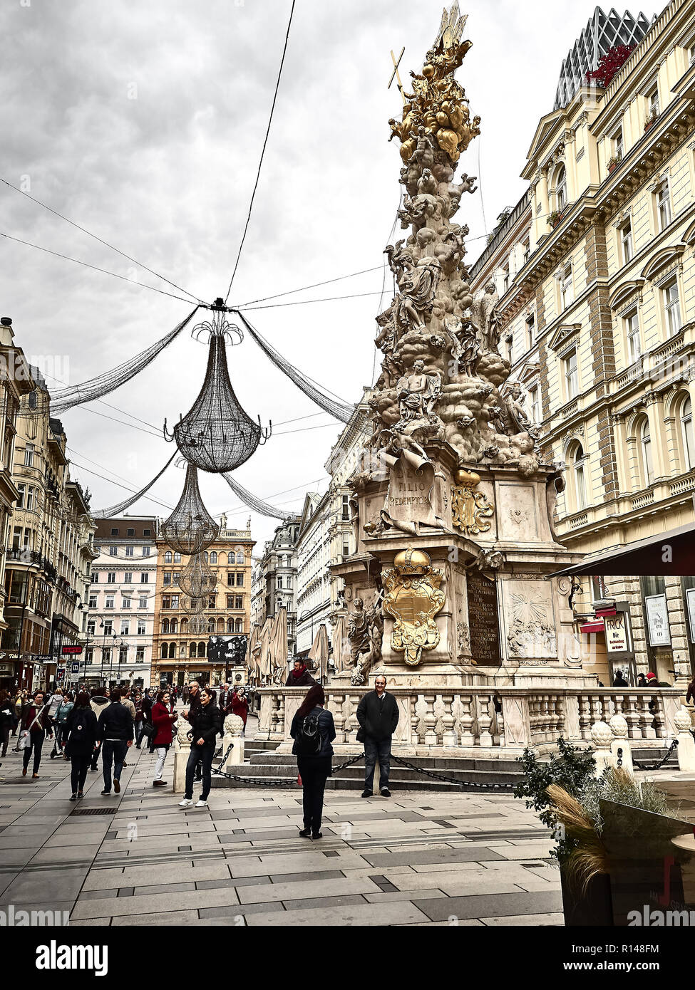 Vienna, Austria - November 1, 2018 - Shot of the Graben street and the ...